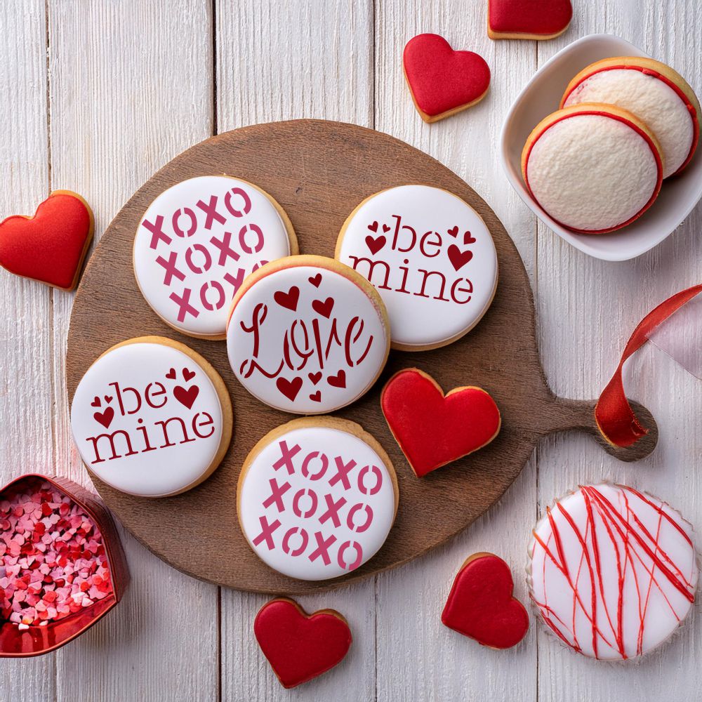 Valentines Round Cookie Stencil Set: Valentine's Day Macaron Stencils ...