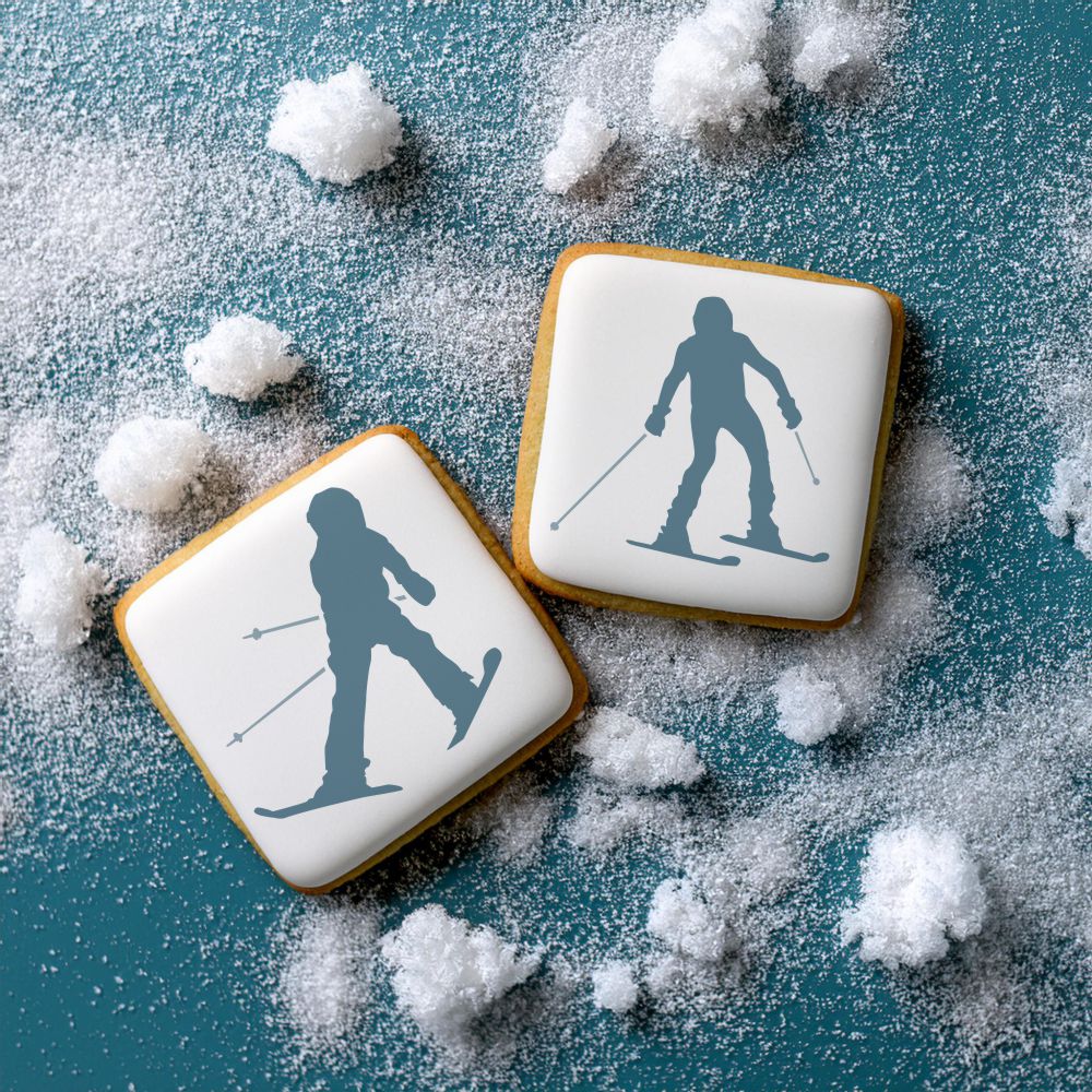 Skier Cookie Stencils | Decorate Skiing Theme Cookies - Confection ...